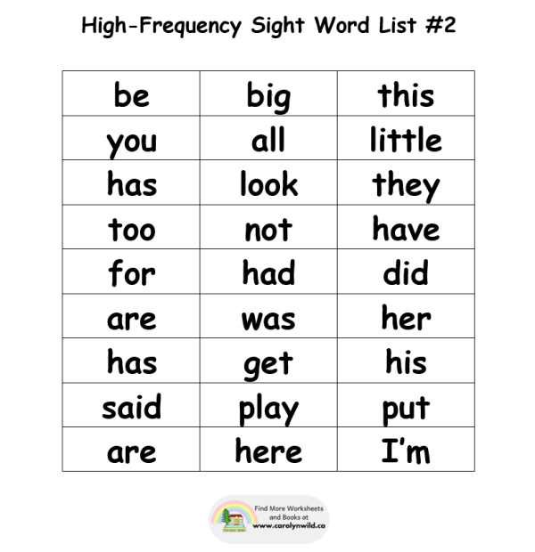 Sight Word Lists & Activities - Carolyn Wild